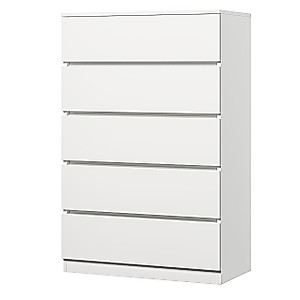 5 Drawer Dresser, White Dresser for Bedroom Wooden Tall Closet Drawers, Modern Nightstand with Drawers Clothing Organizer Cabinet for Nursery, Living Room,Hallway, 27.6 in, Top and Chest
