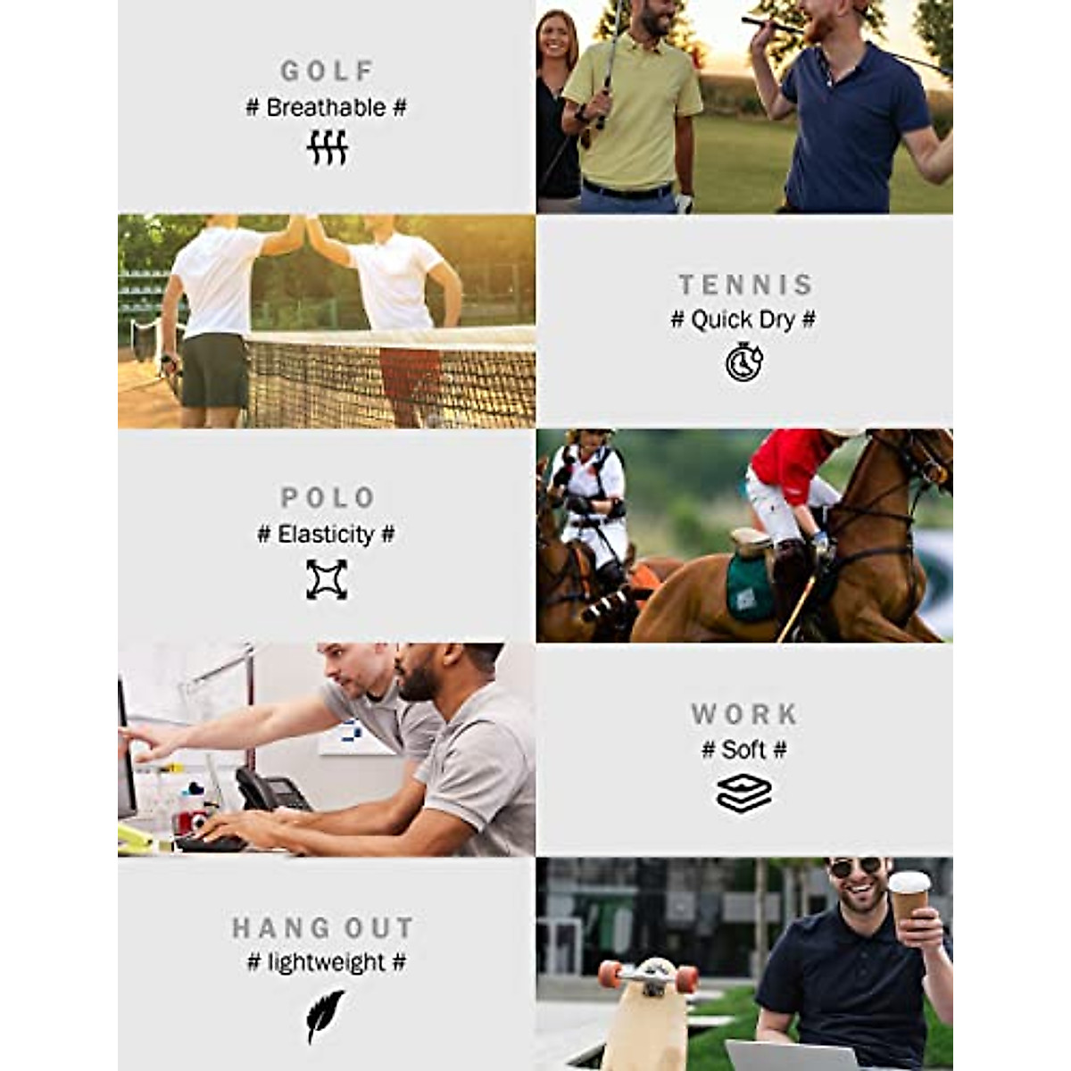 TELALEO 5 Pack Mens Polo Shirts Quick Dry Short Sleeve Golf T Shirt Performance Moisture Wicking Casual Workout XL