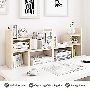Jerry & Maggie - Desktop Organizer Office Storage Rack Adjustable Wood Display Shelf | Birthday Gifts - Toy - Home Decor | - Free Style Rotation Display - True Natural Stand Shelf White Wood Tone