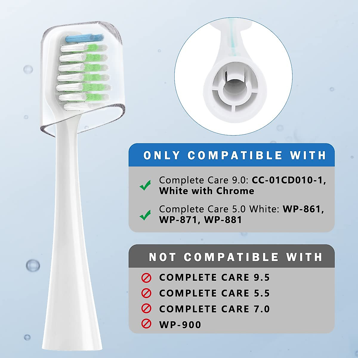 Sonic Replacement Toothbrush Heads Compatible with Waterpik Complete Care 9.0 (CC-01), 5.0 (WP-861) Electric Toothbrush, Medium Bristle, 10 Count (White)