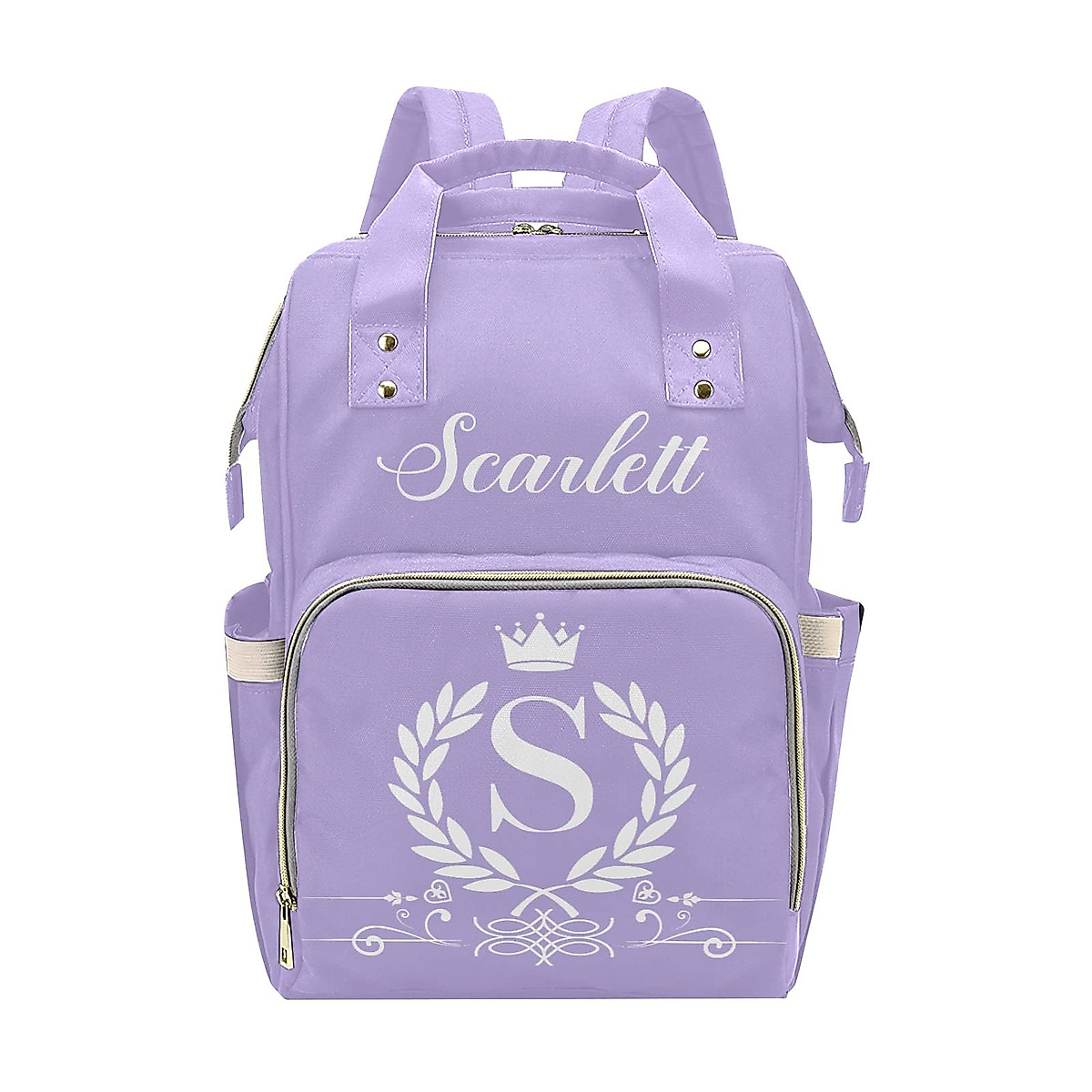 Personalized Diaper Bag Backpack Tote,Princess Wreath Purple,Custom Diaper Bags for Shower Gift
