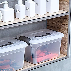 Citylife 6 Packs 5.3 QT Storage Bins with Lids Clear Plastic Bins with Grey Handle Stackable Storage Containers for Organizing