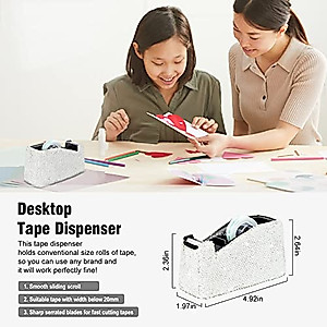 KEYPOWER Bling Crystal Luxury Handmade Diamond Pencil Pen Pot Holder & Stapler & Card Holder & Desktop Tape Dispenser Office Stationery Kit for Fashion Girls Women (White Round)