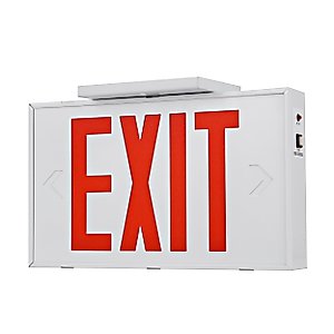 TANLUX Red Exit Sign with Steel Housing, LED Emergency Exit Light with Battery Backup, UL Listed, AC 120/277V, Commercial Emergency Lights for Business