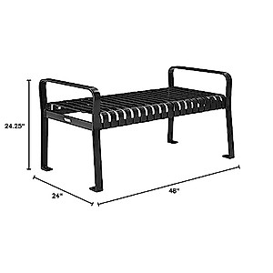 Global Industrial 48" L Outdoor Steel Slat Park Bench Without Back, Black