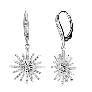 Lecalla 925 Sterling Silver Jewelry 0.14 Carat Diamond Starburst Dangle Earrings for and Women