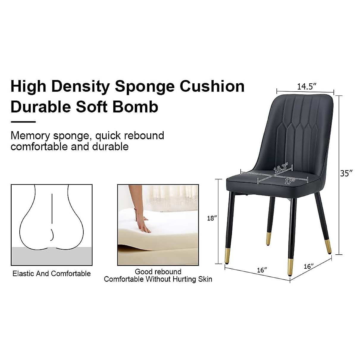 Dvasovio Dining Chairs Set of 4 with Pu Artificial Leather Backrest Cushions and Black Metal Legs, Suitable for Restaurants, Kitchens, and Dining Room. (Black+Pu Leather)