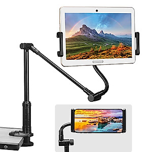 Aqonsie Phone Holder Bed Gooseneck Mount Clip with 360° Rotation Flexible & Hard Arm Bracket Compatible with iPad,Tablet,4-14" Phones, Foldable Tablet Stand for Desk Bed Kitchen Office