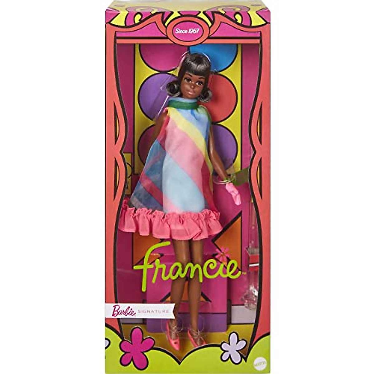 Barbie Signature Francie 1967 Doll Reproduction (11.5 in Brunette) with Striped Dress, Twist ‘n Turn Waist & Rooted Eyelashes, Gift for Collectors