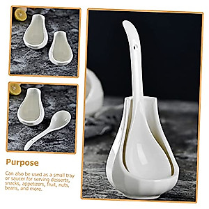 Cabilock 3pcs Ceramic Spoon Holder Upright Spoon Holder Copper Spoon Rest Fork Rest Spoon Storage Rack Cutlery Rests Spoon Stand Bulk Coffee Chopstick Rest Vertical Drip Tray White Ceramics