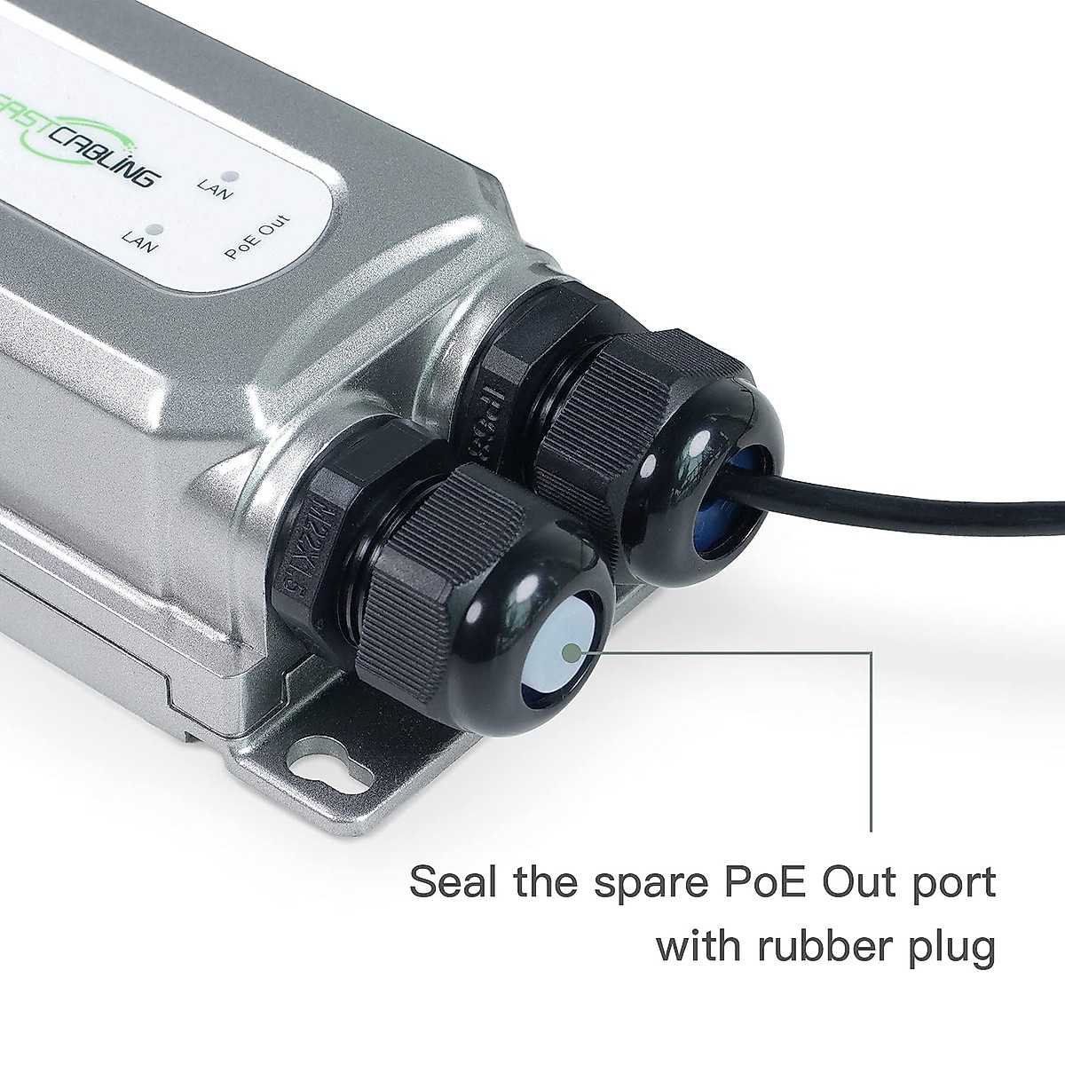 FASTCABLING Industrial Outdoor PoE Extender, 2 Port, 328ft, IP67 Waterproof, Direct Burial, Gigabit Ethernet, Male RJ45, Ideal for IP Cameras, Phones, Wi-Fi Access Points