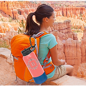 Customized Water Bottles with Flip-Top Lid and Straw, Personalized Stainless Steel Sports Thermos Engraved Monogram – Teacher, Birthday, Holiday, Corporate Gifts 20oz., 32oz. (Coral)