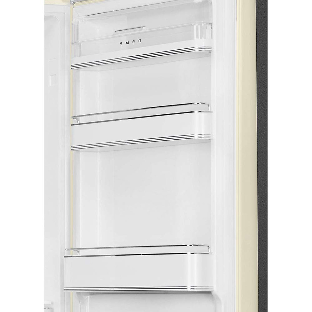 Smeg FAB32 50's Retro Style Aesthetic Bottom Freezer Refrigerator with 11.17 Cu Total Capacity, Multiflow Cooling System, Adjustable Glass Shelves 24-Inches, Cream Left Hand Hinge