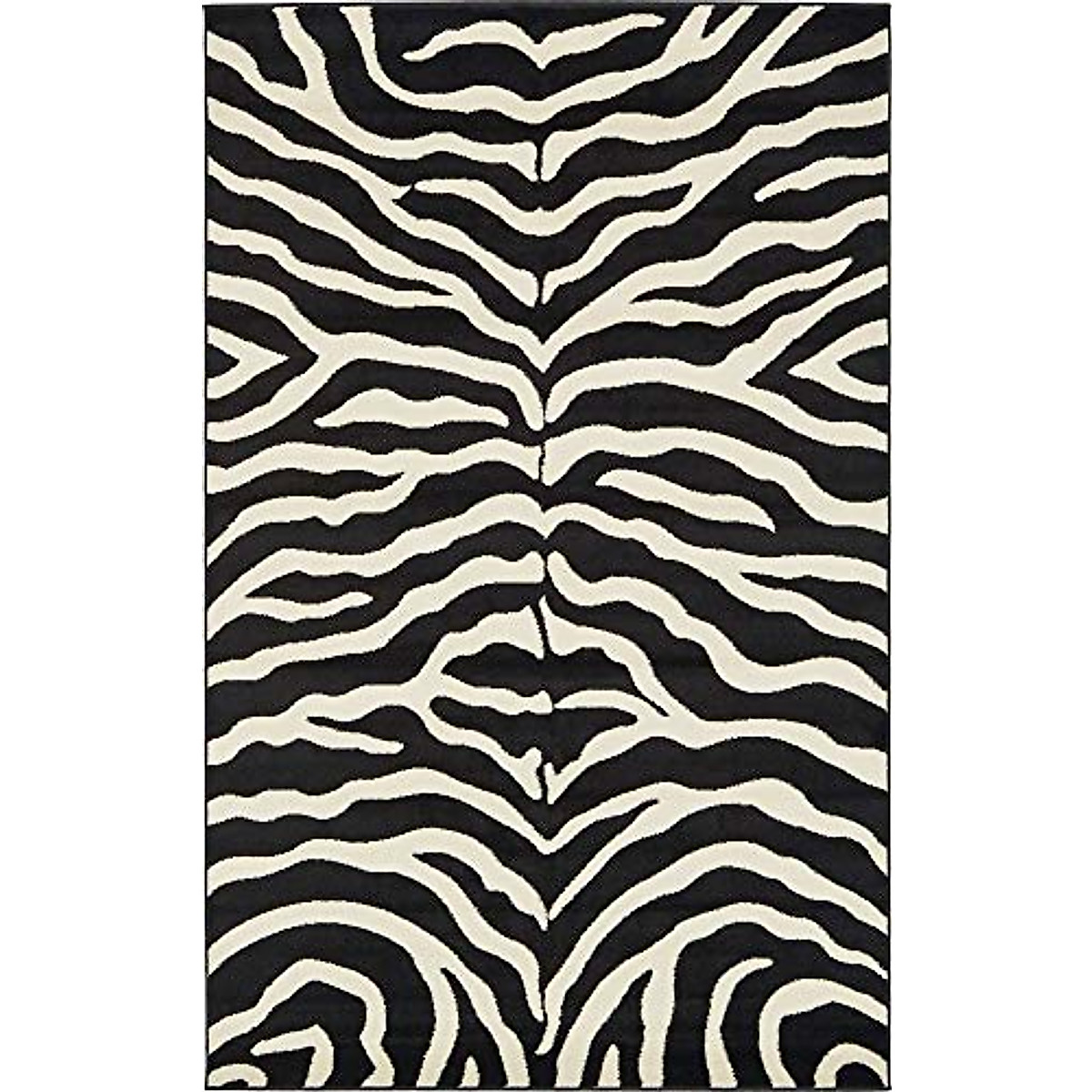 Unique Loom Wildlife Collection Animal Inspired with Zebra Design Area Rug, 5 x 8 ft, Black/Ivory