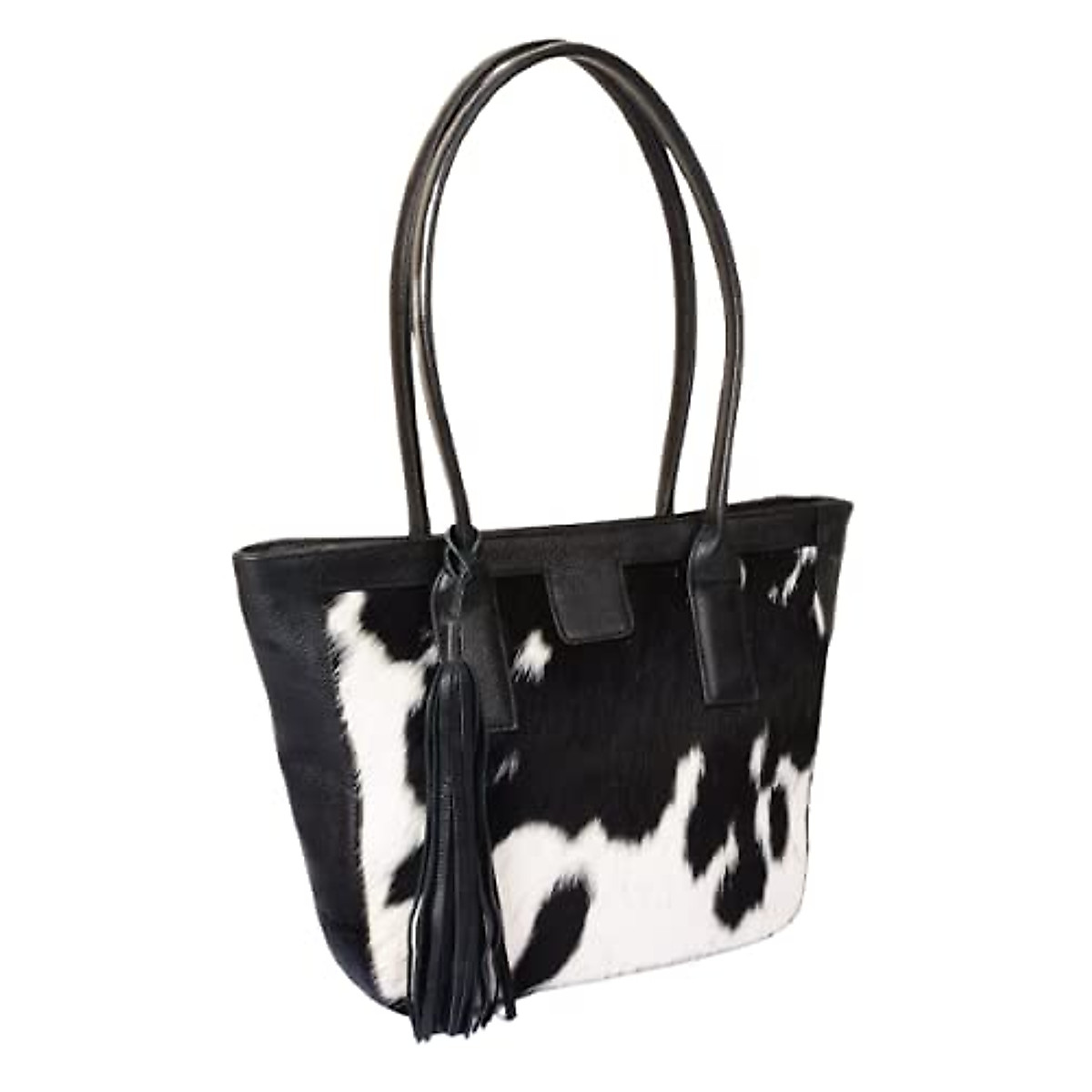 Exotic Cowhide Tote Bag Hair on black white Cowhide Women Purse Shoulder Bag (Brown)