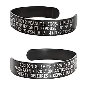 Medical Alert ID Bracelet Cuff 14mm Wide, 316L Stainless Steel - Customize and Personalize 8 Lines with Your Conditions