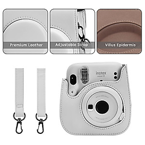Camera Case Compatible with Fujifilm Instax Mini 11/ 9/ 8/ 8+ Instant Camera with Adjustable Strap and Pocket (White)