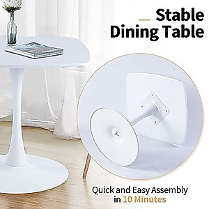 ANDORON Square Dining Table, 32 Inches Kitchen Tulip Table for 2-4 People with MDF Top and Metal Base, Modern Small Space Room Circle Table, End Table Leisure Coffee Side Table (32" - Square, White)