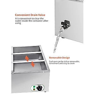 6-Pan Commercial Bain Marie Buffet Food Warmer Large Capacity 42 Quart,110V 1500W Electric Steam Table 6inch Deep Stainless Steel Countertop Food Warmer for Parties, Catering and Restaurants