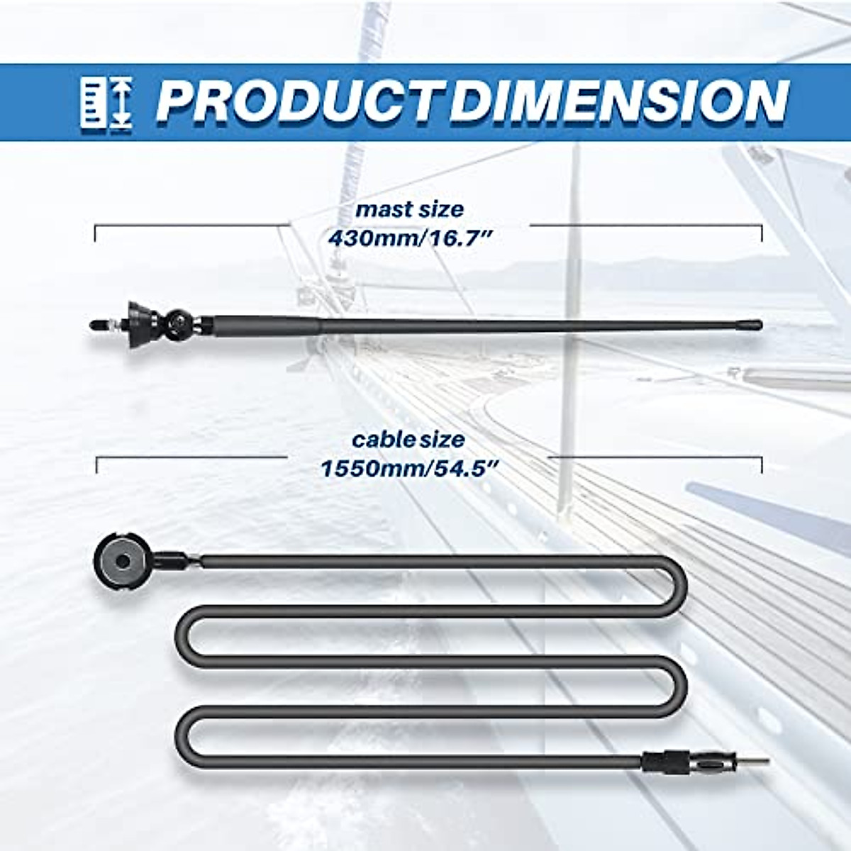 CROSSHIP Marine Radio Antenna for Boat Radio Tractor Car RV ATV UTV RZR SPA - Waterproof Rubber Flexible Mast - Optimized Radio FM/AM Reception - 16 Inch Black