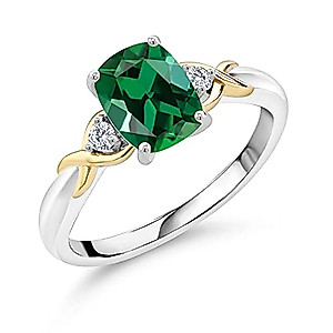 Gem Stone King 925 Silver and 10K Yellow Gold 8X6MM Cushion Cut Gemstone Birthstone and 2MM White Lab Grown Diamond 3-Stone Engagement Ring | Wedding Anniversary Promise Ring For Women