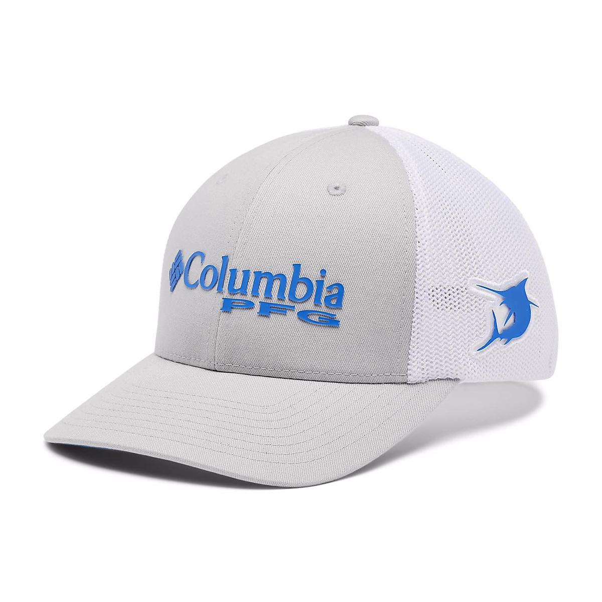 Columbia Unisex PFG Mesh Ball Cap, Cool Grey/White/Vivid Blue/Marlin, S/M