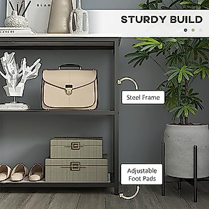 HOMCOM 39" Console Table, Modern Sofa Table with 2 Storage Shelves, Steel Frame, Narrow Entryway Table for Hallway, Gray