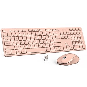 Wireless Keyboard and Mouse Combo, 2.4G USB Quiet Silent Wireless Mouse Keyboard Combo for Computer, Laptop, PC, Desktops, Monitor by Deeliva (Pink)