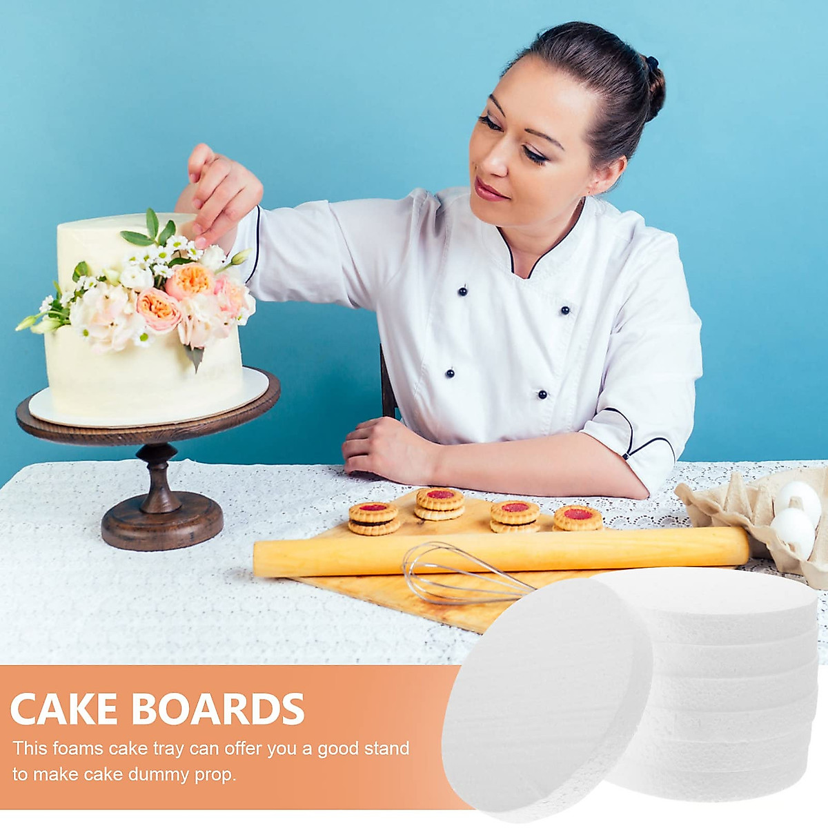 EXCEART 16pcs White Foam disc Round Foam Circles Round Cake Pans Craft Foam Circles Cake Making Training Supplies Craft DIY Foams DIY Foam Circle Foams Cake Tray Christmas Fudge Child