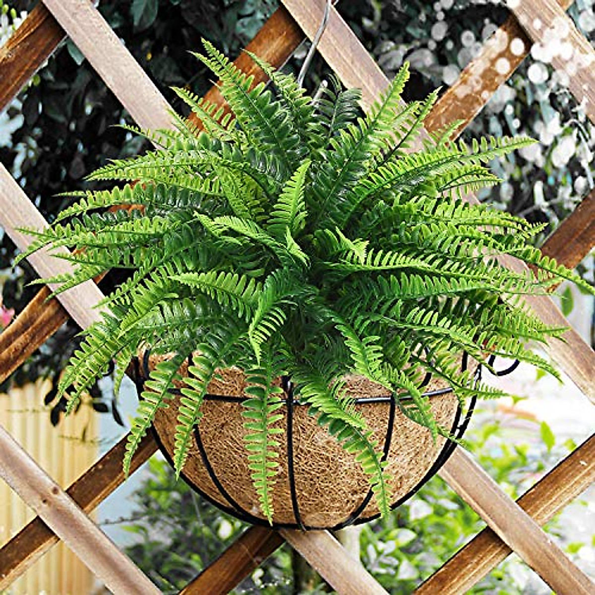 Artflower 6 PCS Artificial Shrubs Fake Boston Fern Plants Natural Fern Bushes UV Resistant Greenery Bunches Faux Plants Shrubs for Home Office Veranda Garden Indoor Outdoor Decor, Green