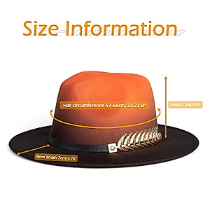 Gossifan Women Gradient Color Fedora Wide Brim Felt Panama Hat with Belt Buckle Orange/Black