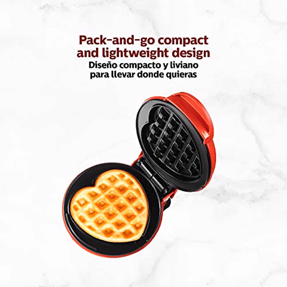 Holstein Housewares Personal Non-Stick Heart Waffle Maker, Red - 4-inch Waffles in Minutes