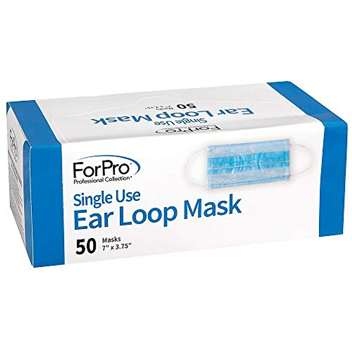 ForPro Single Use Ear Loop Mask, 3-Ply Disposable Non-Woven Face Mask, Latex-Free, Hypoallergenic, Fiberglass-Free, Protects Against Pollen, Dust, 50-Count