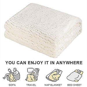 Simple&Opulence Super Soft Throw Blanket - 50 x 60 inch -Reversible Double Layers Microfiber Plush Fluffy Cozy Chic Shaggy Shabby Cuddly for Home Décor Couch Ottomans (Cream)