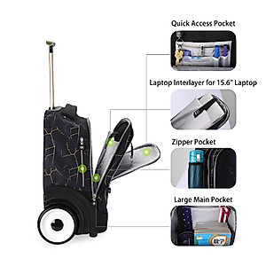 UNIKER Rolling Laptop Bag for 14 Inch Laptop,19 Inch Roller Bookbag for Teens,Roller Travel Bag,Suitcase on Wheels,Wheeled Bookbag,Trolley School Bag,Schoolbag with Wheels Black Cat Butterfly…