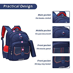 Tanou Kids Backpacks for Boys, 16'' Elementary School Backpack, Breathable Bookbags with Pecnil Case for Boy 5-12 Years, Blue Red