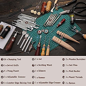 243Pcs Leather Working Tools and Supplies with Instruction, Leather Stamping Tools, Snaps and Fasteners Kit, Waxed Thread Cord, Cutting Mat, Leather Tooling Starter Kit for DIY Leather Craft