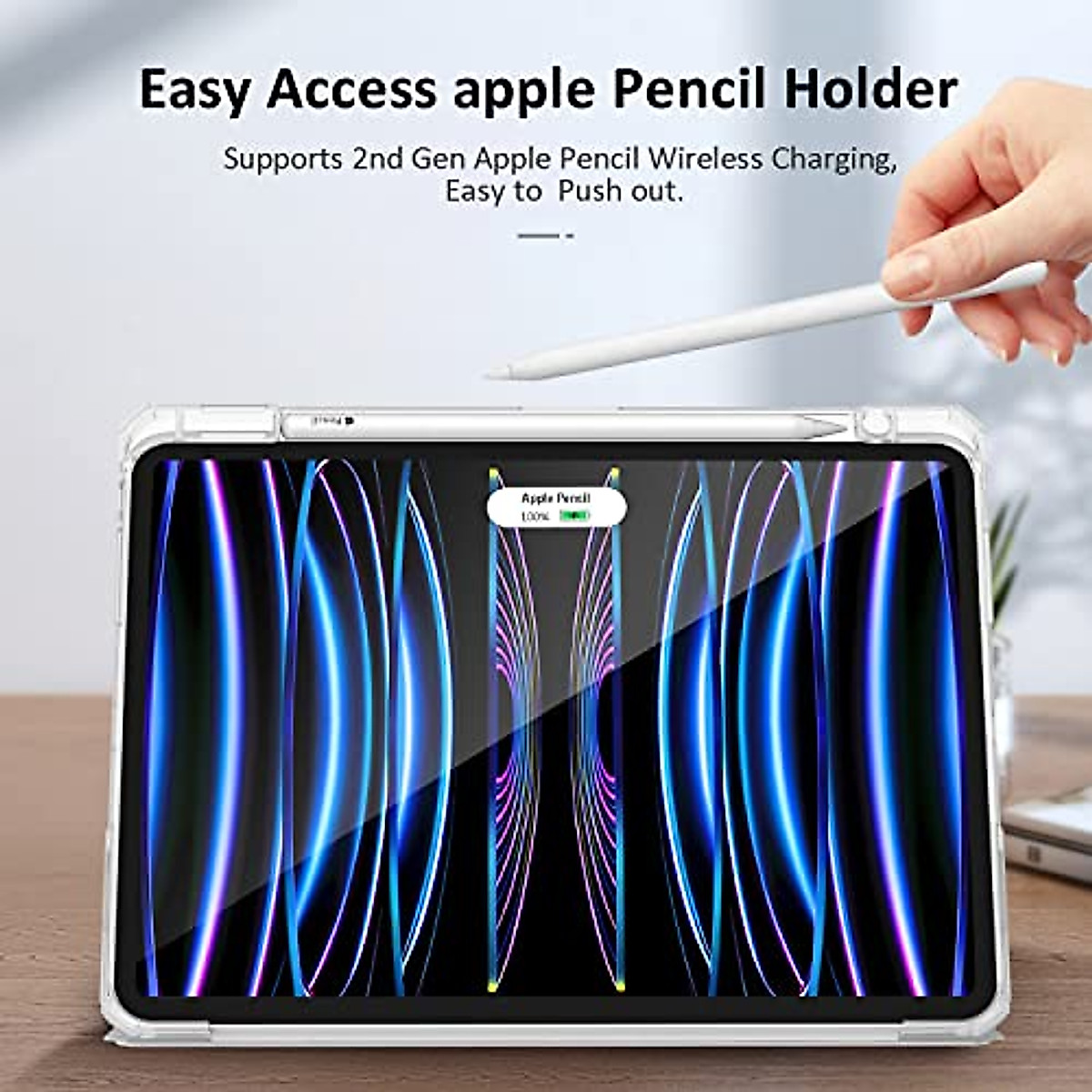 Hoidokly Clear Case for iPad Pro 11 inch (4th/3rd/2nd/1st Generation) 2022/2021/2020/2018 - [Built-in Pencil Holder] Shockproof Cover Transparent Back Shell - Gray