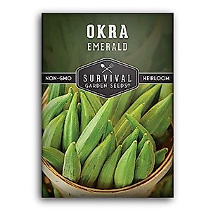 Survival Garden Seeds - Emerald Okra Seed for Planting - Packet with Instructions to Plant and Grow Tender and Large Okra in Your Home Vegetable Garden - Non-GMO Heirloom Variety - 1 Pack