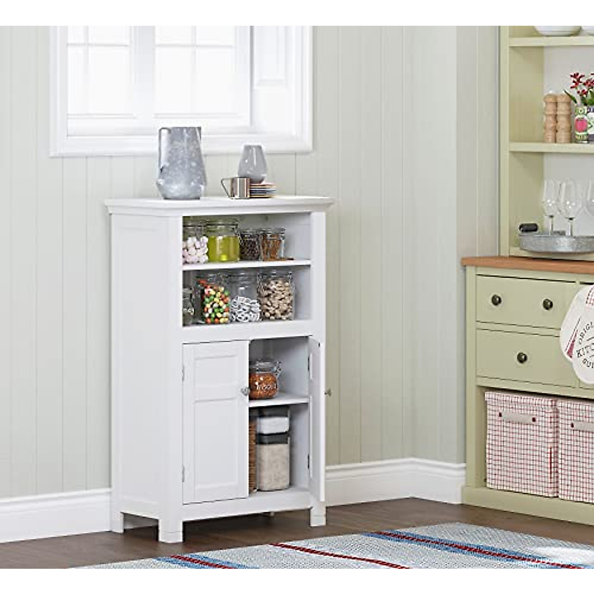 Spirich Bathroom Storage Cabinet, Floor Wood Cabinet with Doors and Adjustable Shelves, Freestanding Entryway Cabinet Organizer (White)