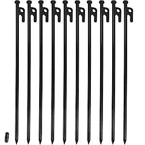 16inch 10 Packs Tent Stakes Heavy Duty Steel Large Tent Pegs for Camping Unbreakable Inflexible Extra Long Windproof