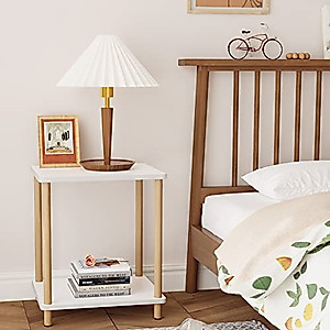 Fixwal Rack Wooden Nightstand Side Table 2-Tier Tall End Table with Storage White Bedside Table for Living Room Bedroom Office No-Tool Assembly