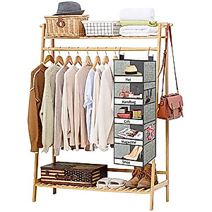 homyfort Hanging Closet Organizer, Weekly Clothes Storage Organizer for Kids, 5 Shelf with Side Pockets for Shoes,Nursery,Baby Clothing,Hat,Shirt,Dorm (Celadon)