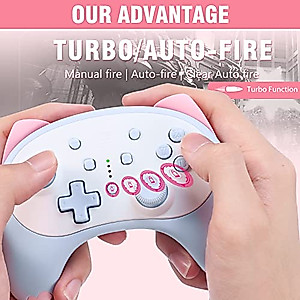 IINE Cute Switch Controller, Bluetooth Cartoon Kitten Nintendo Switch Controllers Wireless, Kawaii Light Switch Gaming PC Controller with TURBO/Double Vibration Function