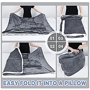 Catalonia Classic Sherpa Fleece Blanket with Sleeves, Super Soft Warm Cozy Wearable Blanket, Portable Travel Blanket Pillow, Gift for Women Men Adult, Grey