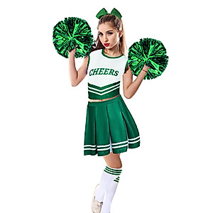 Unittype 4 Pieces Girls Cheerleader Costumes Outfit Cheer Uniform Halloween Dress for Party Birthday (Green, 5-6 Y)