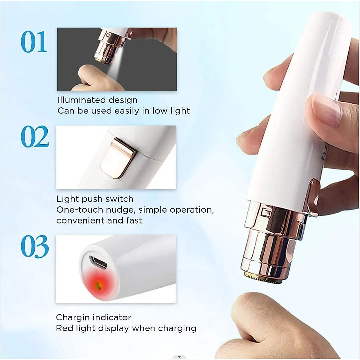 REMEDEN Rechargeable Eyebrow & Face Trimmer, and Facial Hair Remover Shaver for Women Painless/Safe/Quickly Removal Tool，Shaper You White