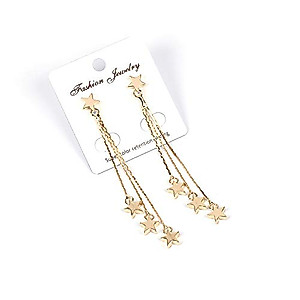 Lucky Star Pendant Tassel Dangle Earrings Fashion Long Shooting Star Drop Earrings Stud for Women (Gold)