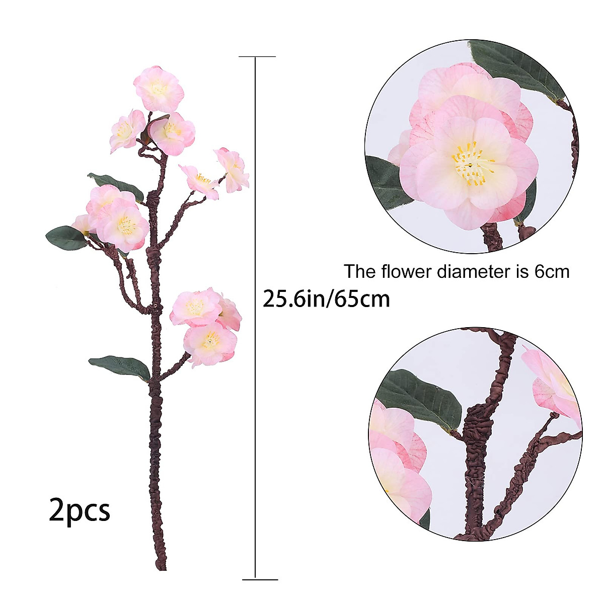 HUAESIN Artificial Cherry Blossom Branches Faux Flowers 2 Pcs 25 Inch Peach Blossom Silk Flower for Wedding Party Garden Home Hotel Shop Arch Decoration