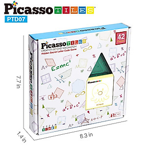 PicassoTiles Magnetic Building Tiles Learning Set with Animal, Food and Letters Card Magnet Block Combo Set Attachable Magnify STEM Educational Construction Set for Boys & Girls Ages 3+